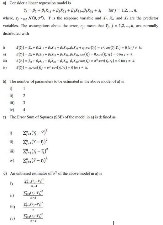 Solved a) Consider a linear regression model is | Chegg.com