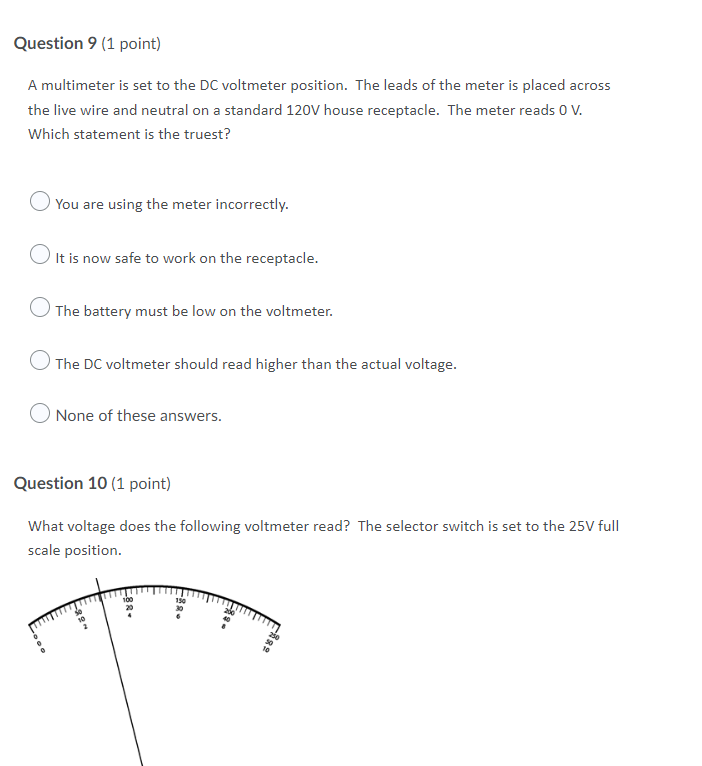 Solved Question 9 (1 point) A multimeter is set to the DC | Chegg.com