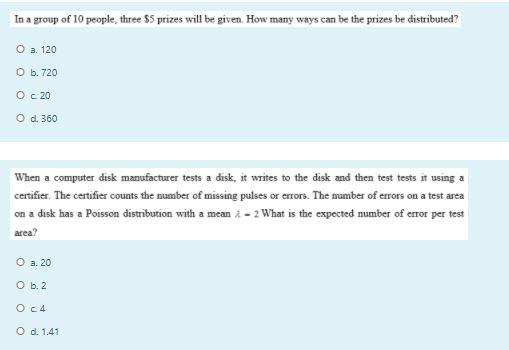 Solved In a group of 10 people, three $5 prizes will be | Chegg.com