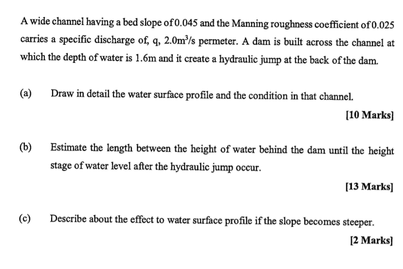 Solved A wide channel having a bed slope of 0.045 and the | Chegg.com