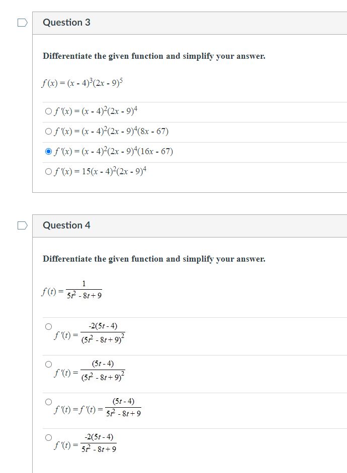 Solved Differentiate the given function and simplify your | Chegg.com