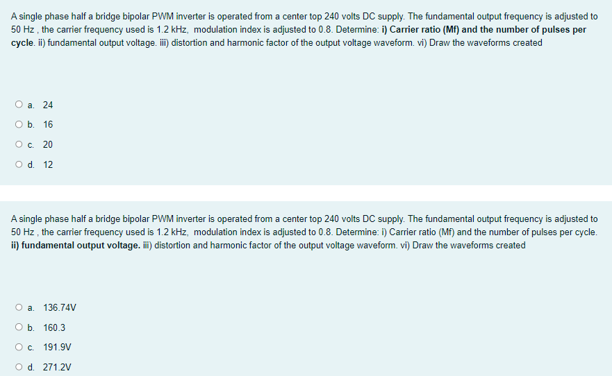 Solved A single phase half a bridge bipolar PWM inverter is | Chegg.com