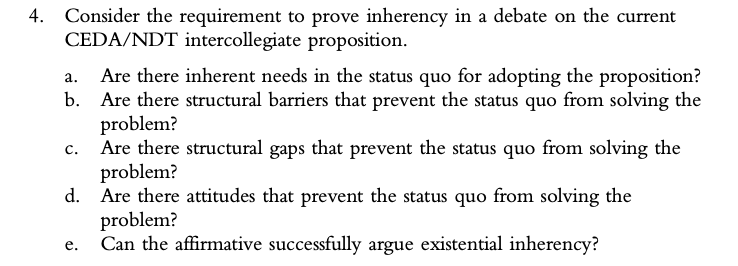 Solved a. 4. Consider the requirement to prove inherency in | Chegg.com