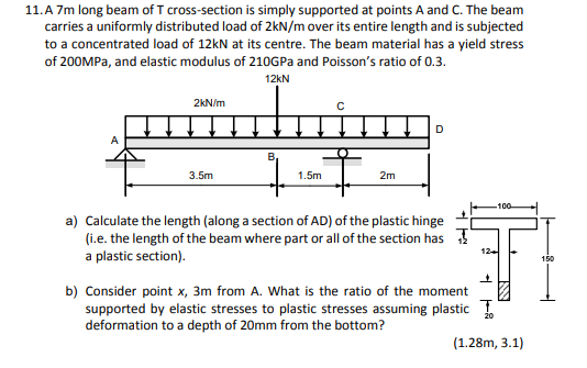 Solved 11. A 7 m long beam of T cross-section is simply | Chegg.com