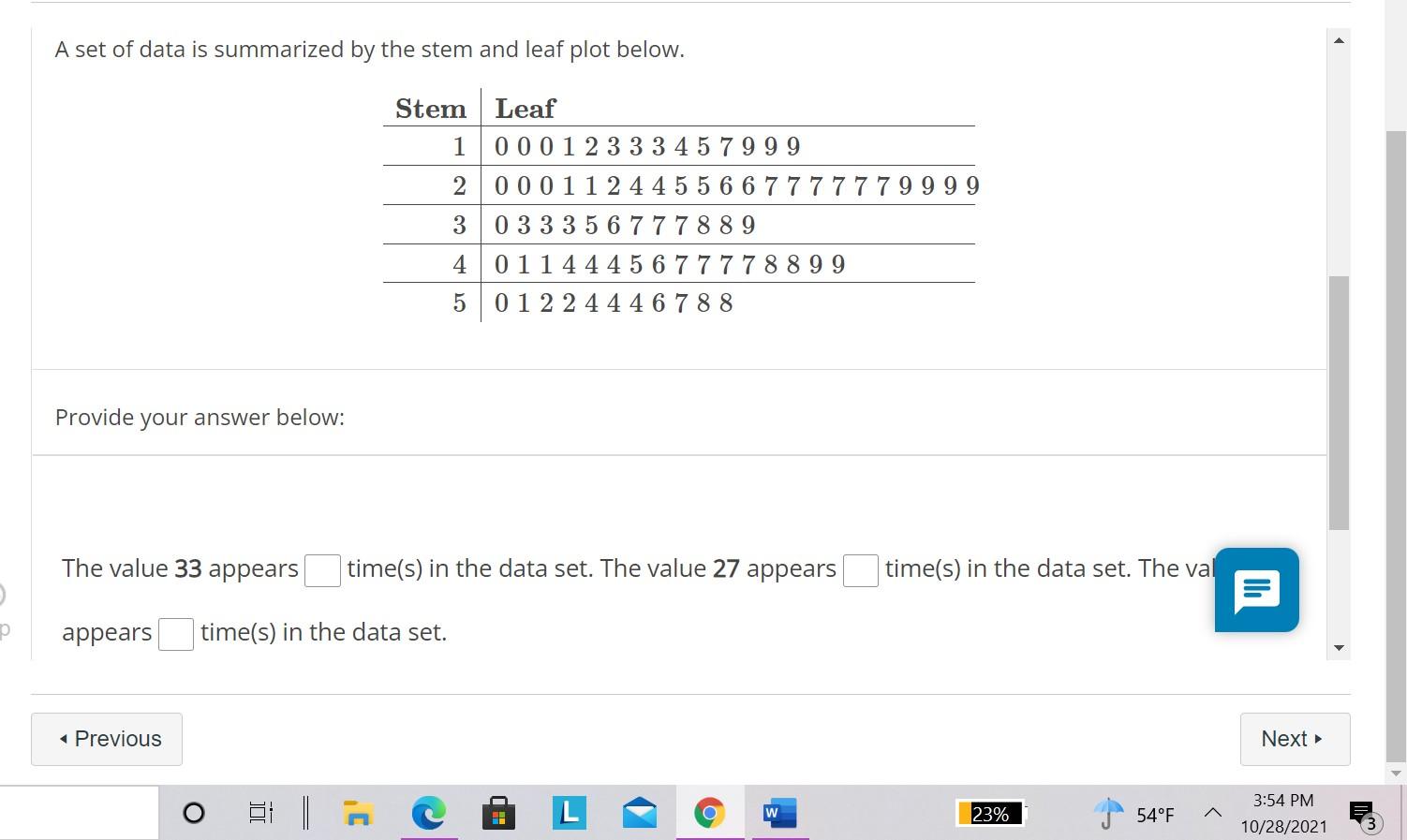 Solved A set of data is summarized by the stem and leaf plot | Chegg.com