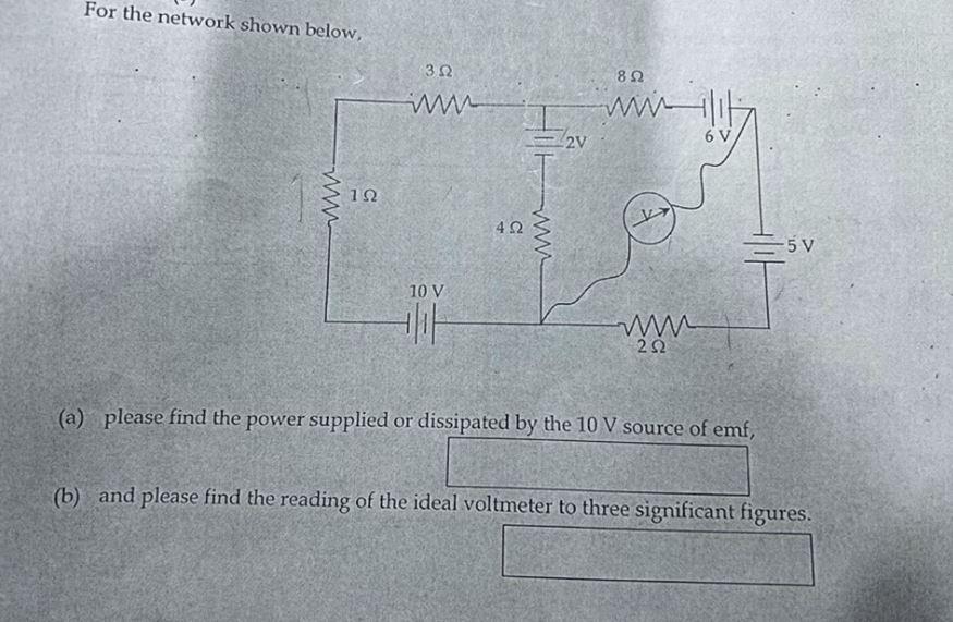 Solved For the network shown below, | Chegg.com