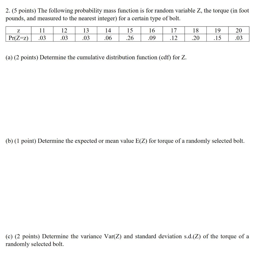 Solved 2. (5 points) The following probability mass function | Chegg.com