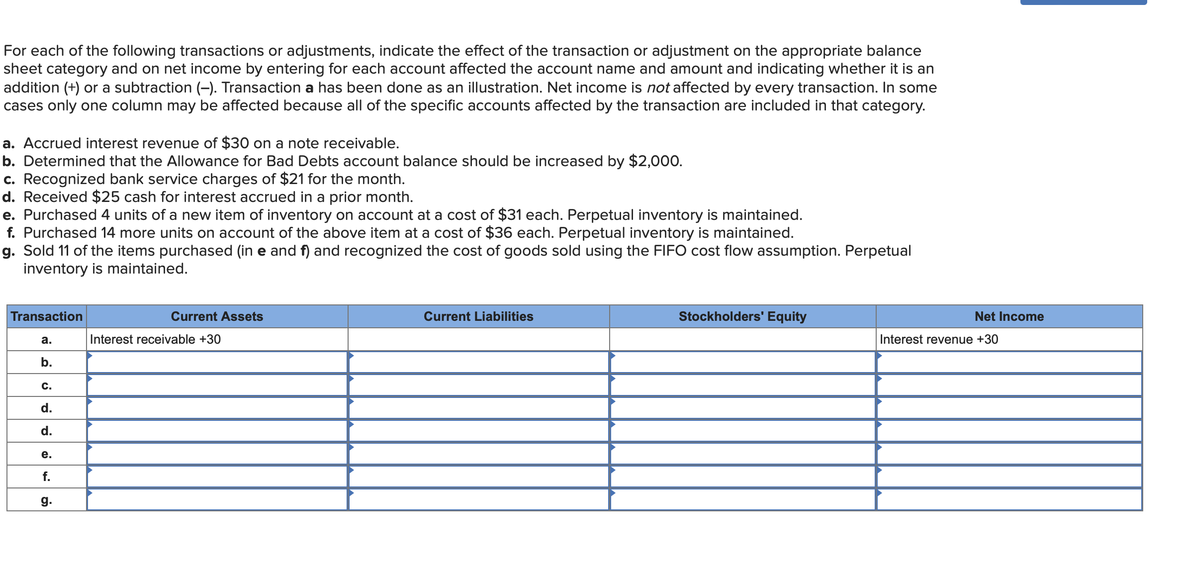 Solved For each of the following transactions or | Chegg.com