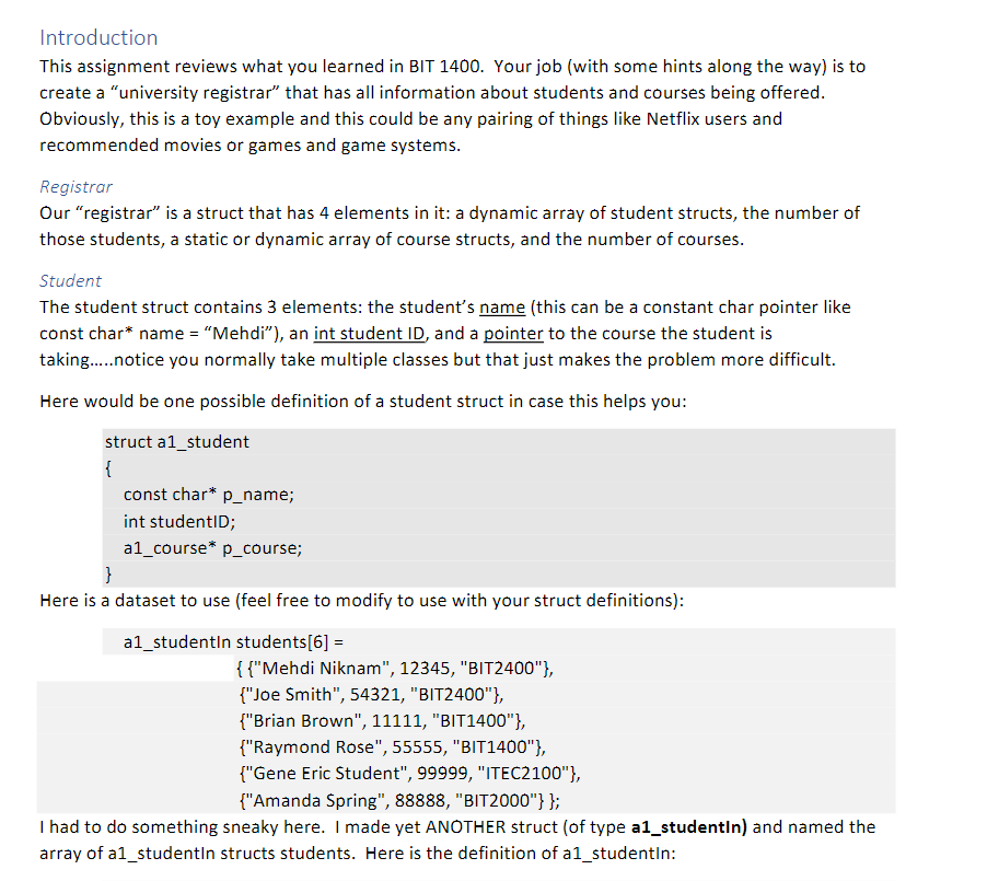 Solved Introduction This assignment reviews what you learned | Chegg.com