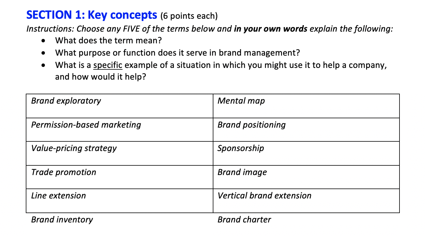 Solved . SECTION 1: Key concepts (6 points each) | Chegg.com