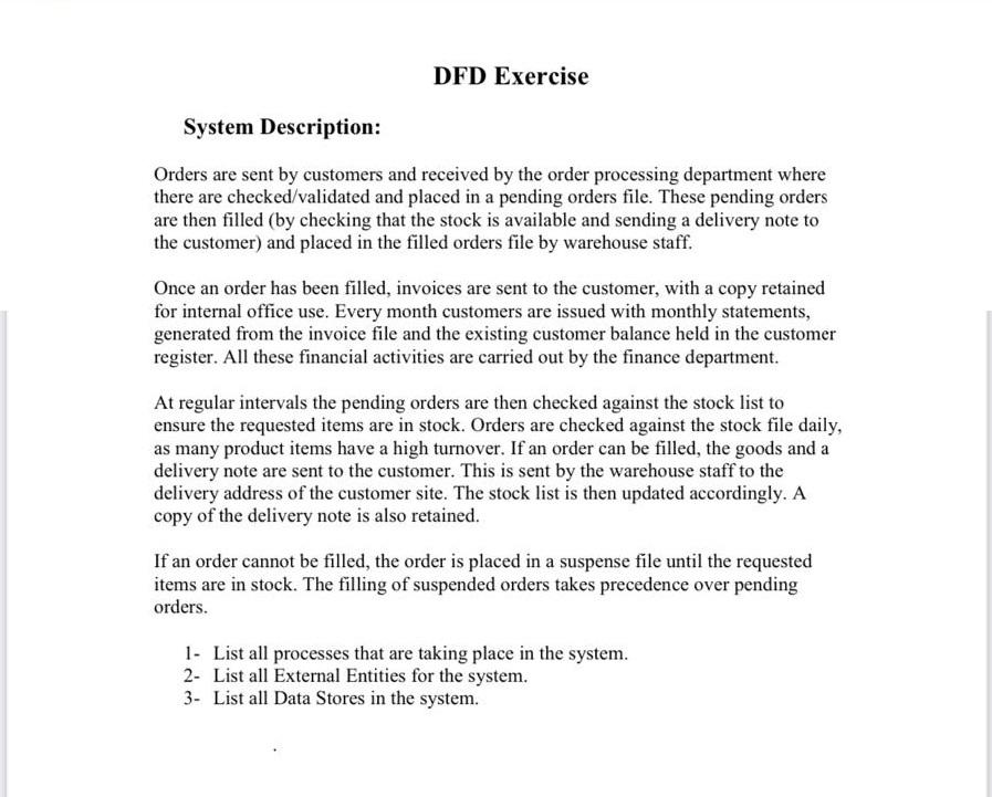 Solved DFD Exercise System Description: Orders are sent by | Chegg.com