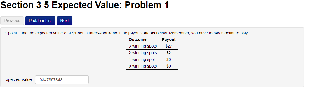 Solved Section 3 5 Expected Value: Problem 1 Previous | Chegg.com