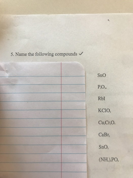 Solved 5. Name the following compounds SnO P.O Rbl KCIO, | Chegg.com