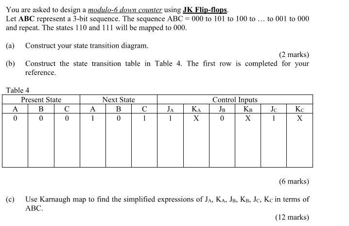 Solved You are asked to design a modulo-6 down counter using | Chegg.com