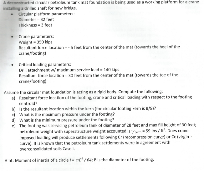 Solved A deconstructed circular petroleum tank mat | Chegg.com