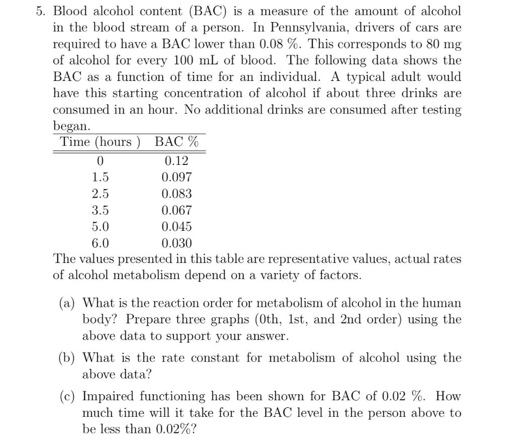Solved 5. Blood alcohol content (BAC) is a measure of the | Chegg.com