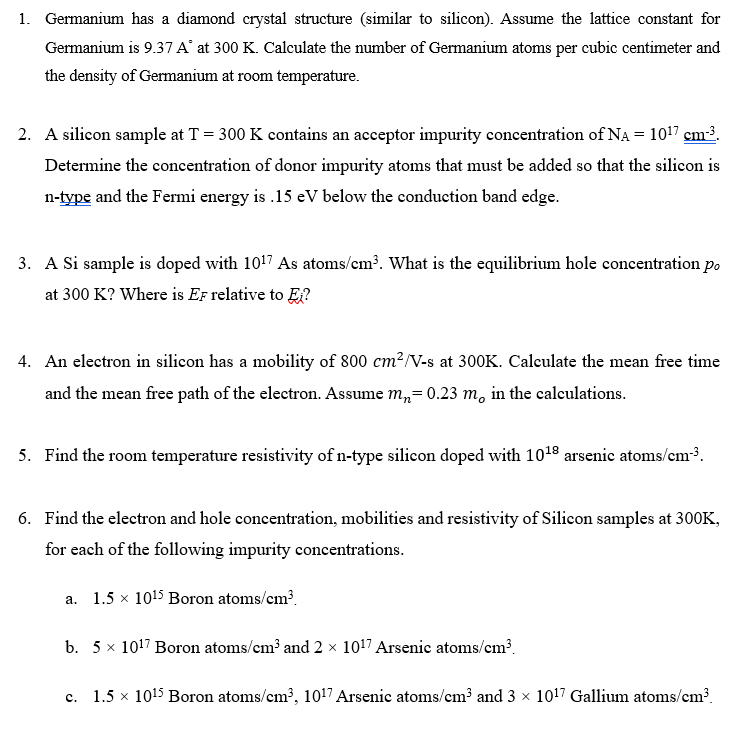 Solved 1. Germanium has a diamond crystal structure (similar | Chegg.com