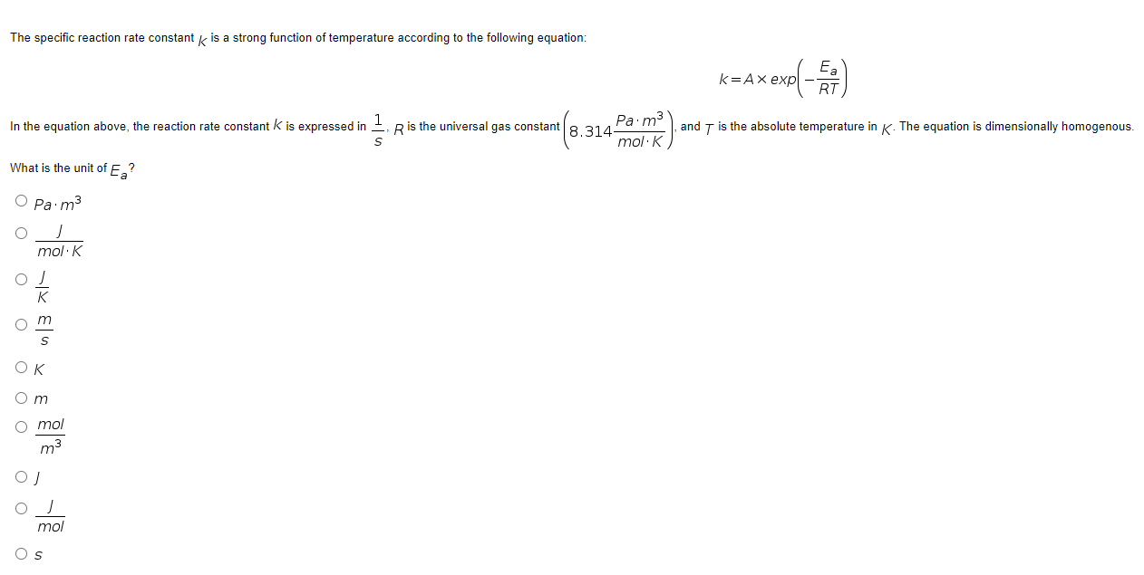 Solved The specific reaction rate constant is a strong | Chegg.com