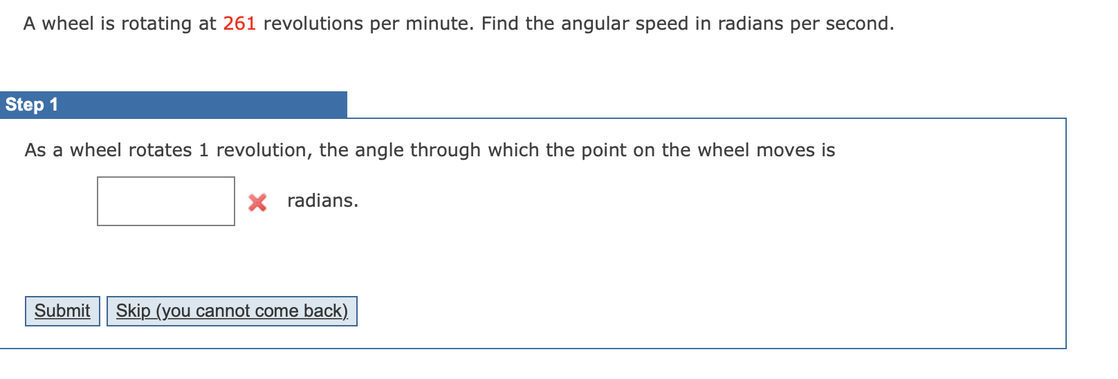 Solved A wheel is rotating at 261 revolutions per minute. | Chegg.com