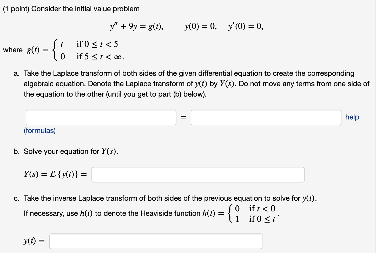 Solved (1 point) Consider the initial value problem y" + 9y | Chegg.com
