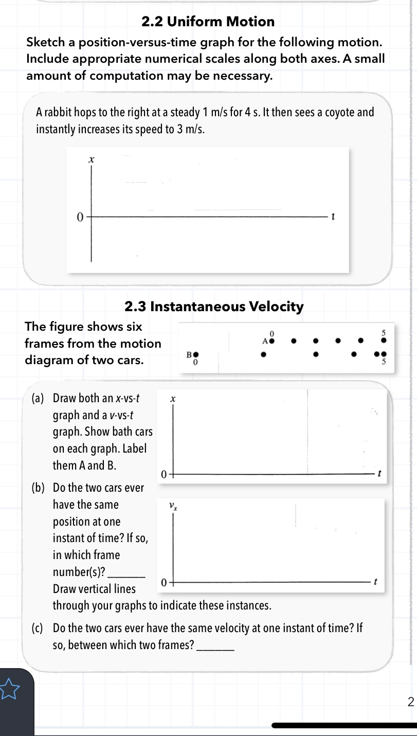 Solved 2.2 Uniform Motion Sketch a position-versus-time | Chegg.com