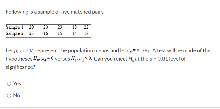 Solved Following is a sample of five matched pairs. Sample 1 | Chegg.com