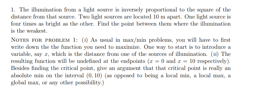 Solved 1. The illumination from a light source is inversely | Chegg.com