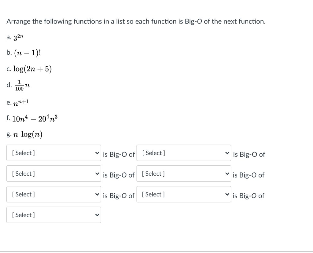 Solved Arrange the following functions in a list so each | Chegg.com
