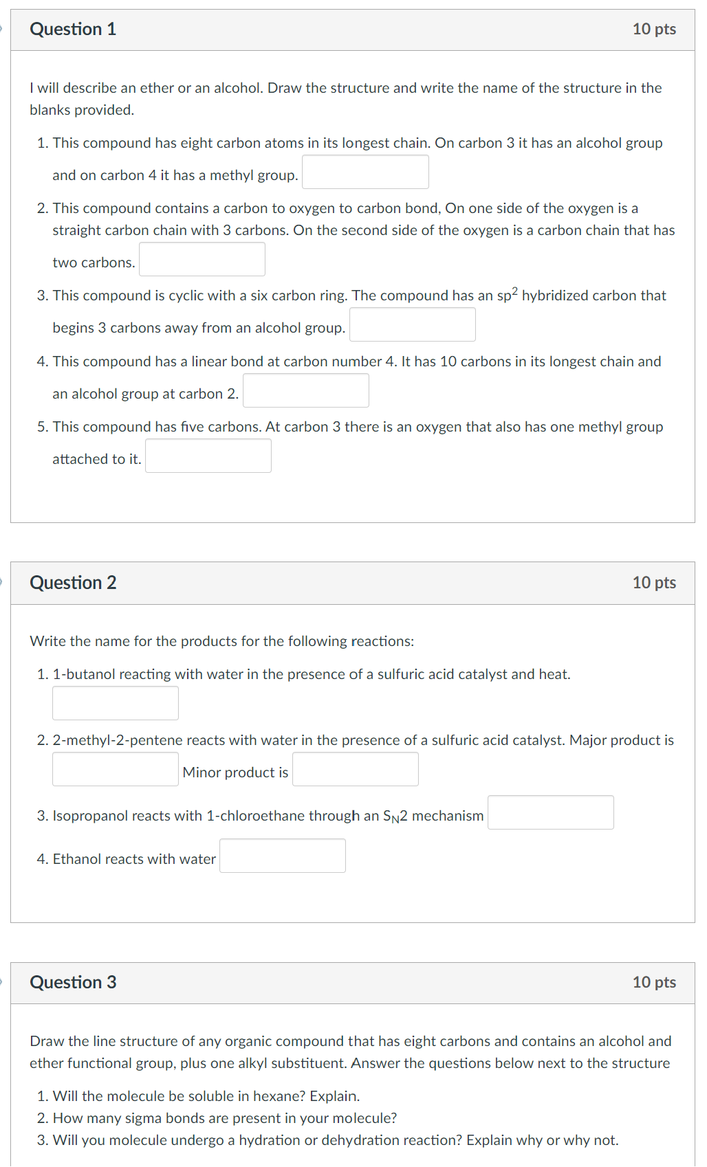 Solved I will describe an ether or an alcohol. Draw the | Chegg.com