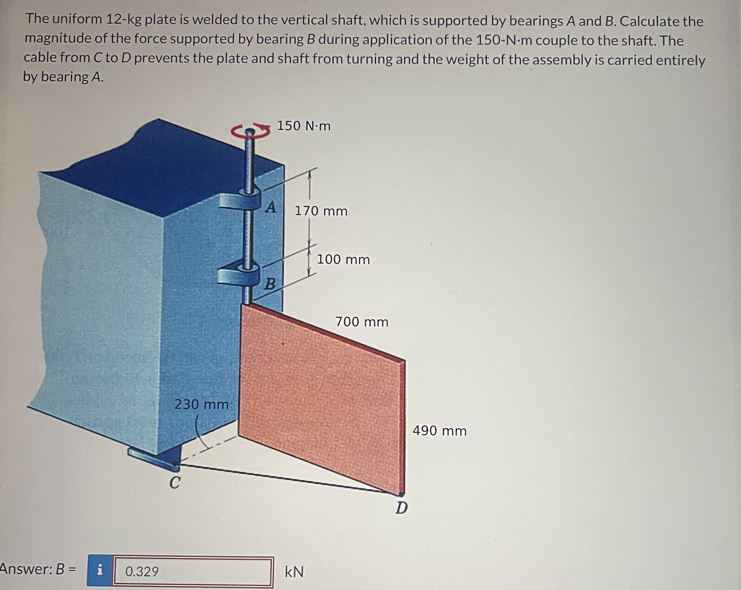 [Solved]: The uniform ( 12- mathrm{kg} ) plate is welded t
