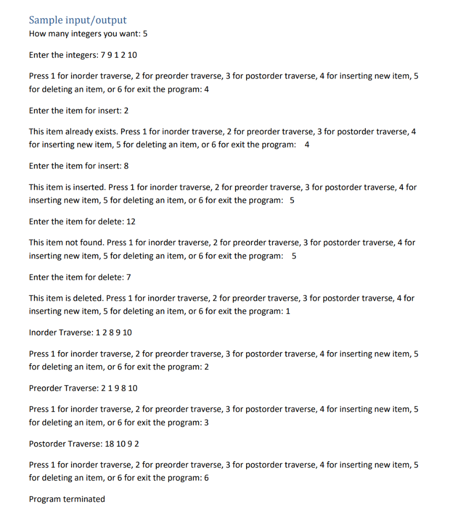 Solved Create a Binary Search Tree of integer values, then | Chegg.com
