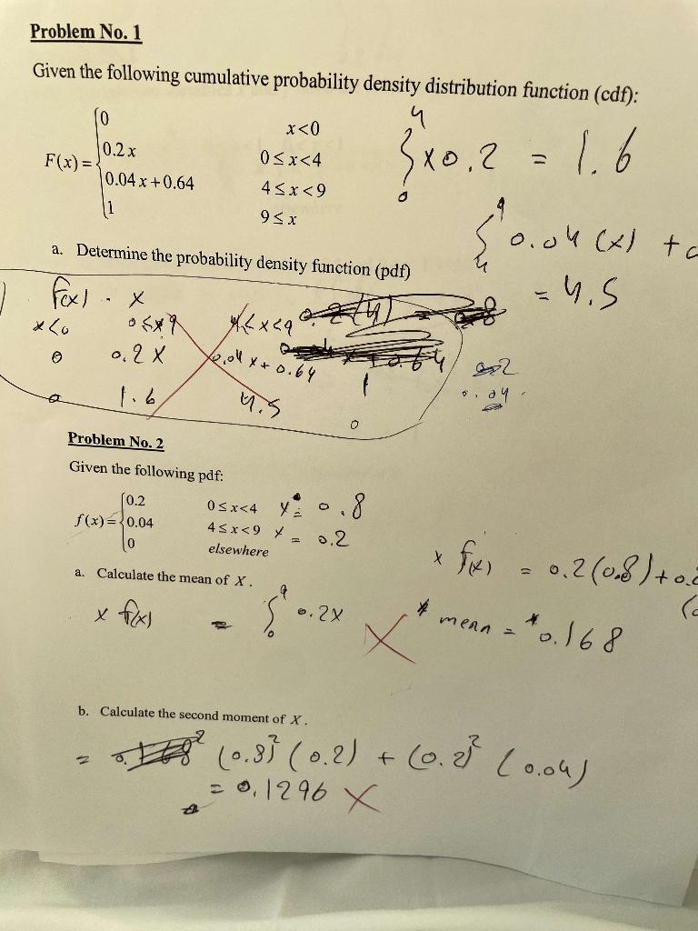 Solved Given the following cumulative probability density | Chegg.com