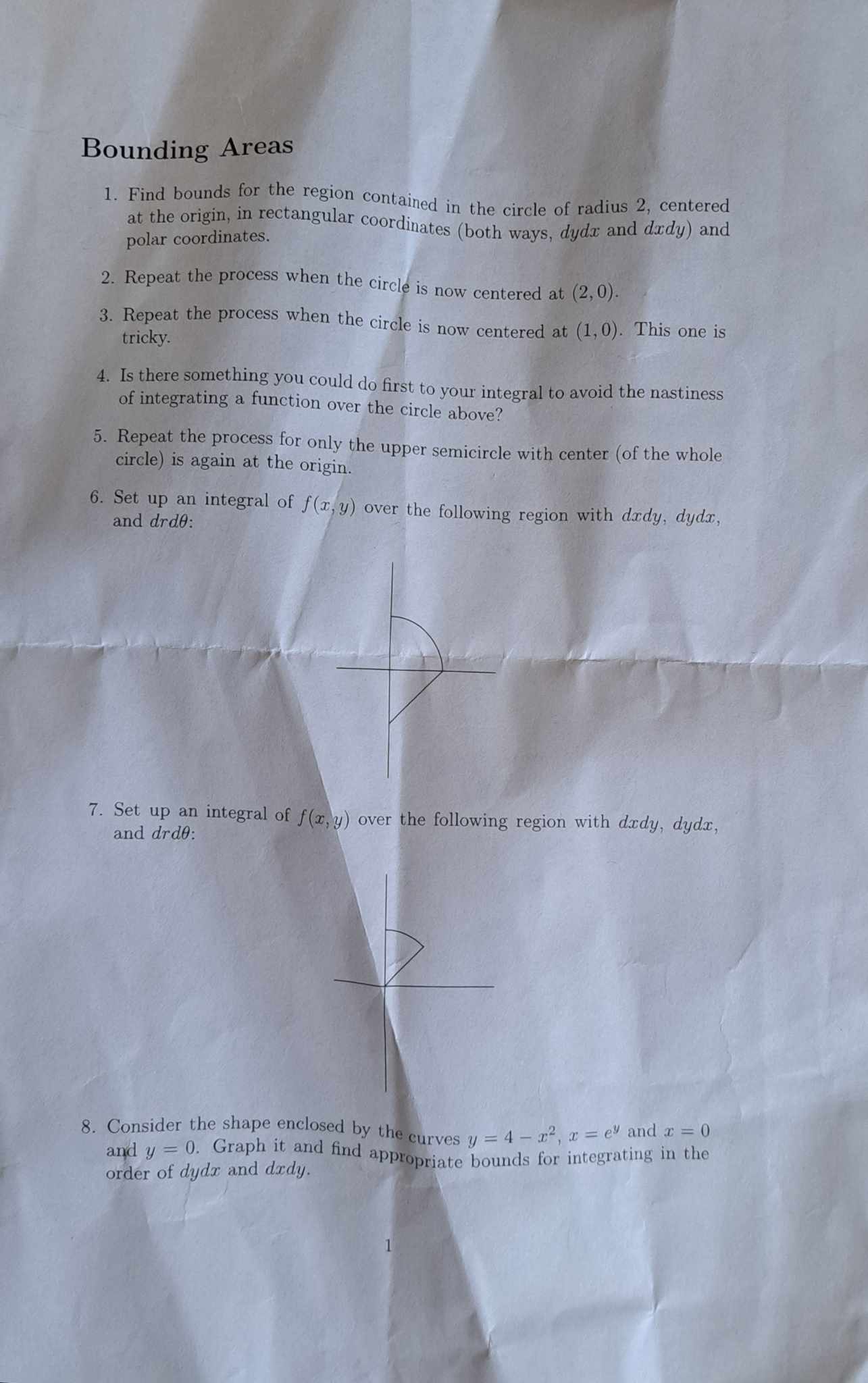 Solved Bounding Areas 1. Find bounds for the region | Chegg.com