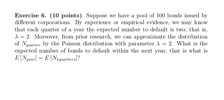 Solved Exercise 6. (10 points). Suppose we have a pool of | Chegg.com