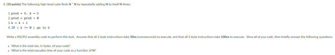 Solved II. (10 points) The following high-level code finds N | Chegg.com