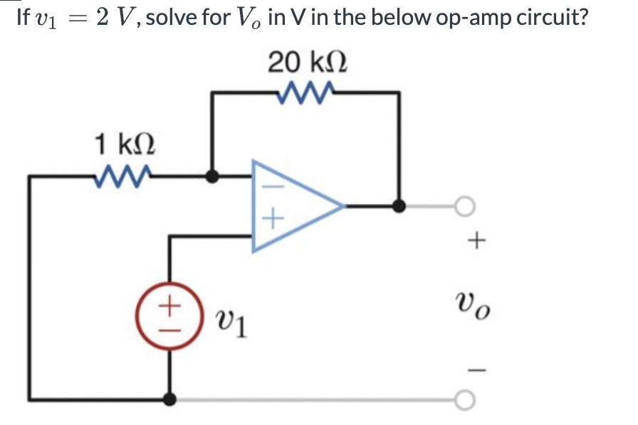 Solved If v1=2V, ﻿solve for Vo ﻿in V ﻿in the below op-amp | Chegg.com