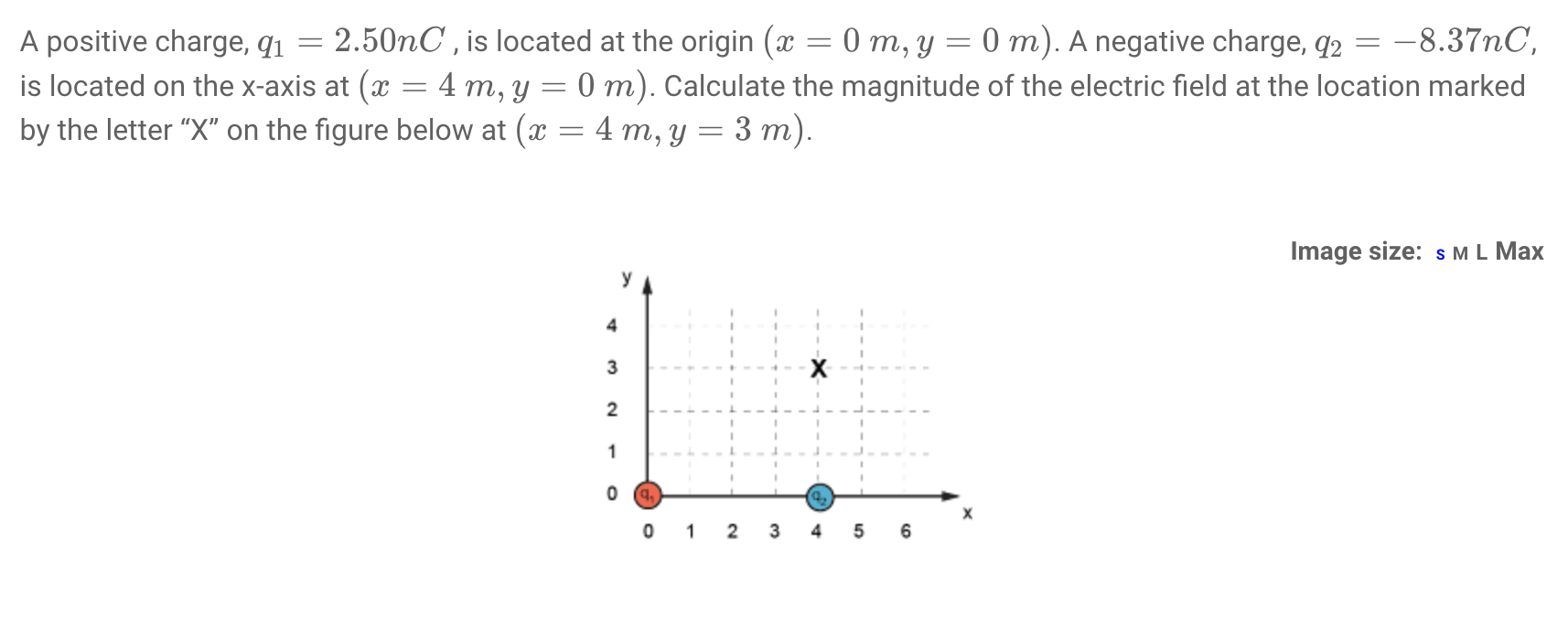 Solved A positive charge, q1=2.50nC, is located at the | Chegg.com