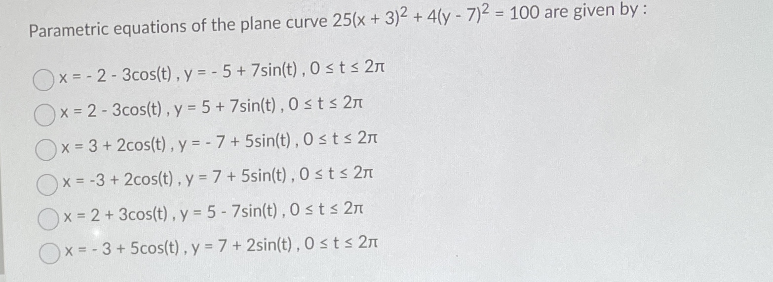 Solved Parametric equations of the plane curve | Chegg.com