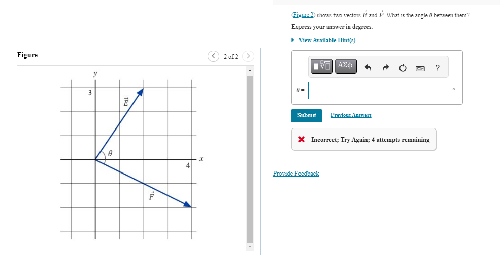 Solved shows two vectors E and F. What is the angle θ | Chegg.com