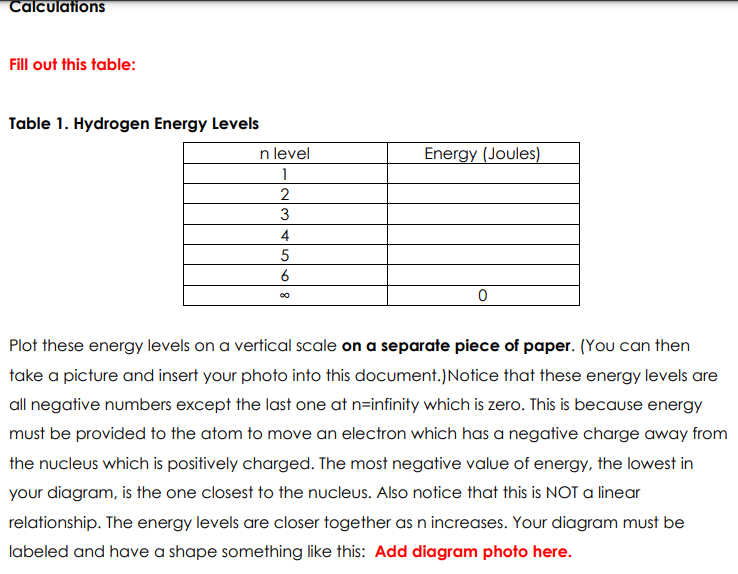 Solved Calculations Fill out this table: Energy (Joules) | Chegg.com