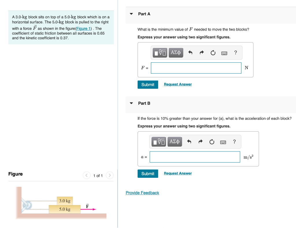 Solved A 3.0−kg block sits on top of a 5.0−kg block which is | Chegg.com