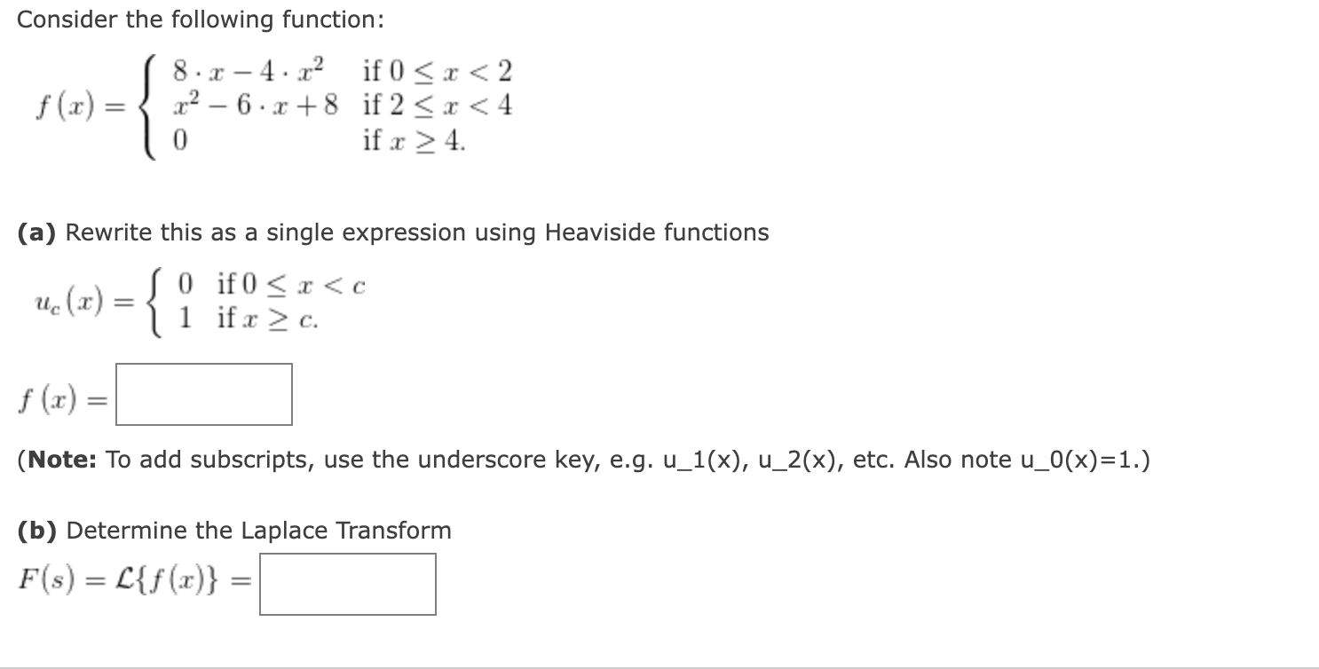 Solved Consider the following function: | Chegg.com