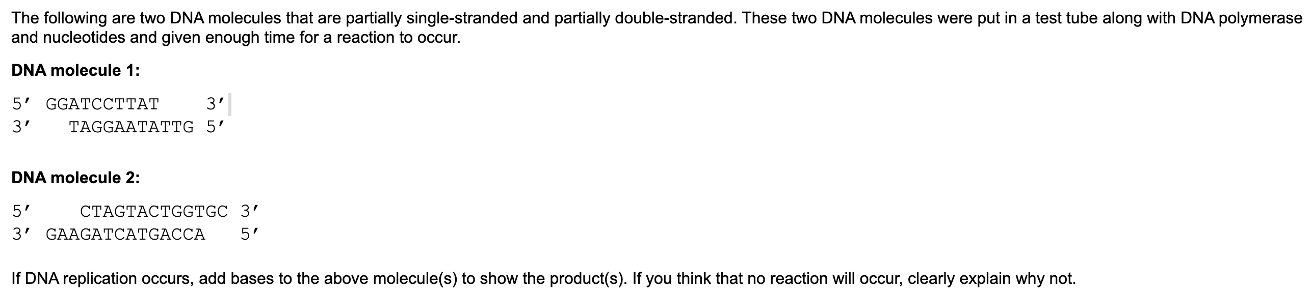 Solved The following are two DNA molecules that are | Chegg.com