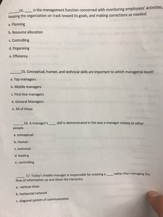 Solved vities 14. is the management function concerned with | Chegg.com