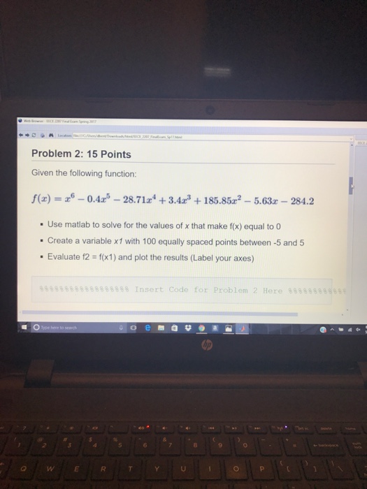 Solved Problem 2: 15 Points Given the following function: o | Chegg.com