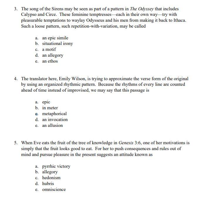 3. The song of the Sirens may be seen as part of a | Chegg.com