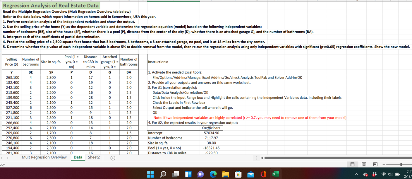Regression Analysis of Real Estate Data Read the | Chegg.com