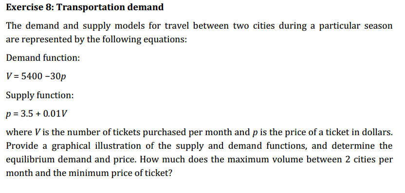 Solved Exercise 8: Transportation demand The demand and | Chegg.com
