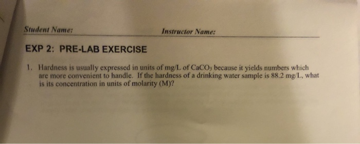 Solved Student Name Instructor Name: EXP 2: PRE-LAB EXERCISE | Chegg.com