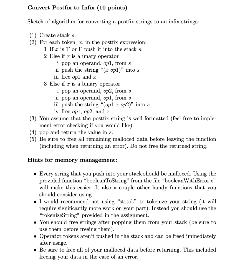 Solved Evaluate Postfix 10 Points Sketch Of Algorithm For